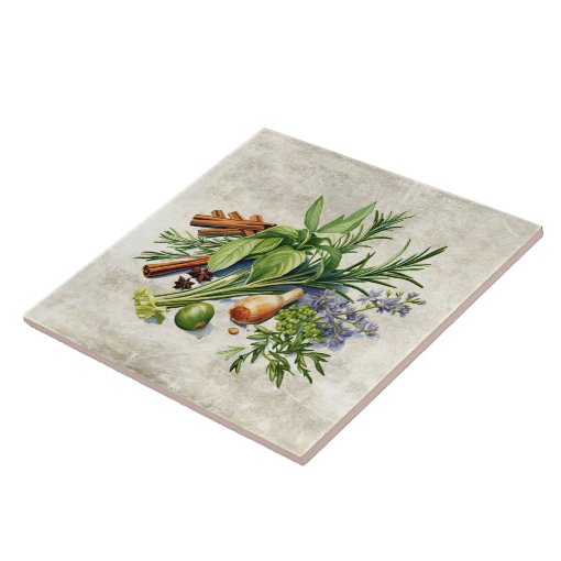 Watercolor Herbs Faux Texture Ceramic Tile | Zazzle