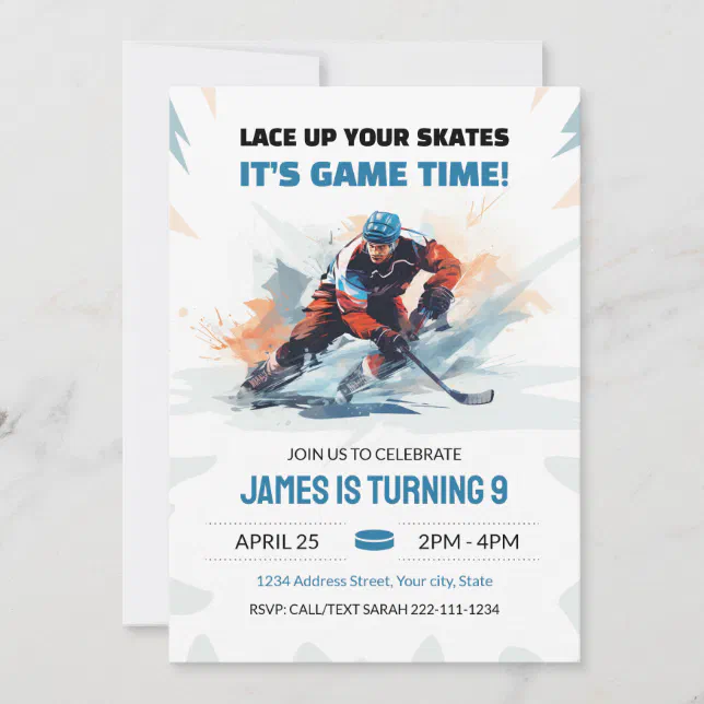 Watercolor Hockey Birthday Invitation | Zazzle
