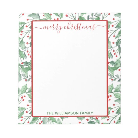 Watercolor Holly and Berries Christmas Notepad | Zazzle.com
