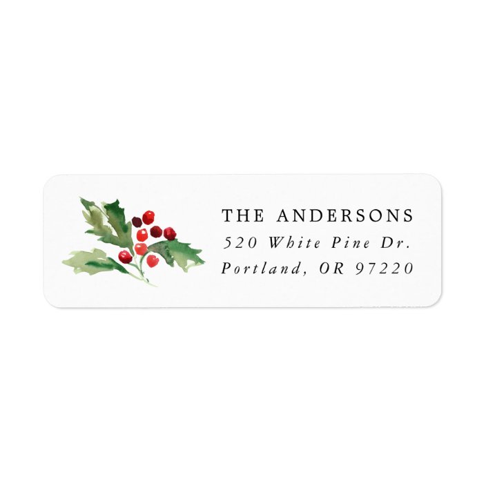 Watercolor Holly Berries Holiday Return Address Label | Zazzle.com