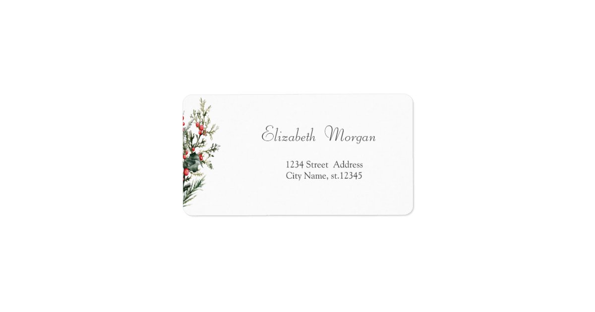 Watercolor Holly Berry Greenery Label | Zazzle