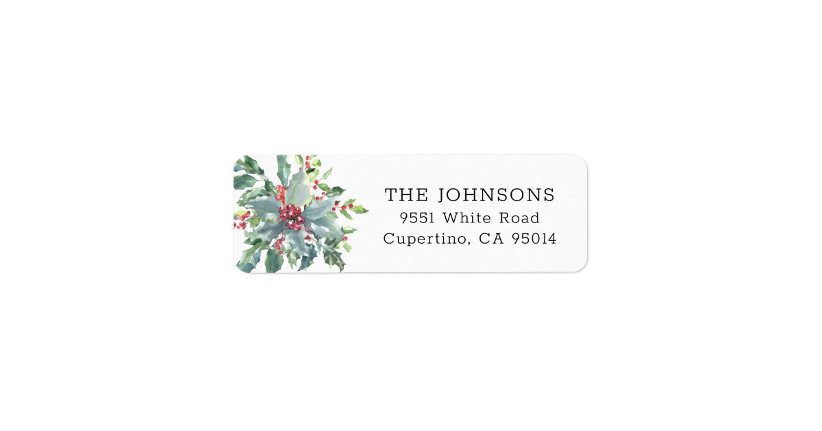 Watercolor Holly Bouquet Holiday Return Address Label | Zazzle