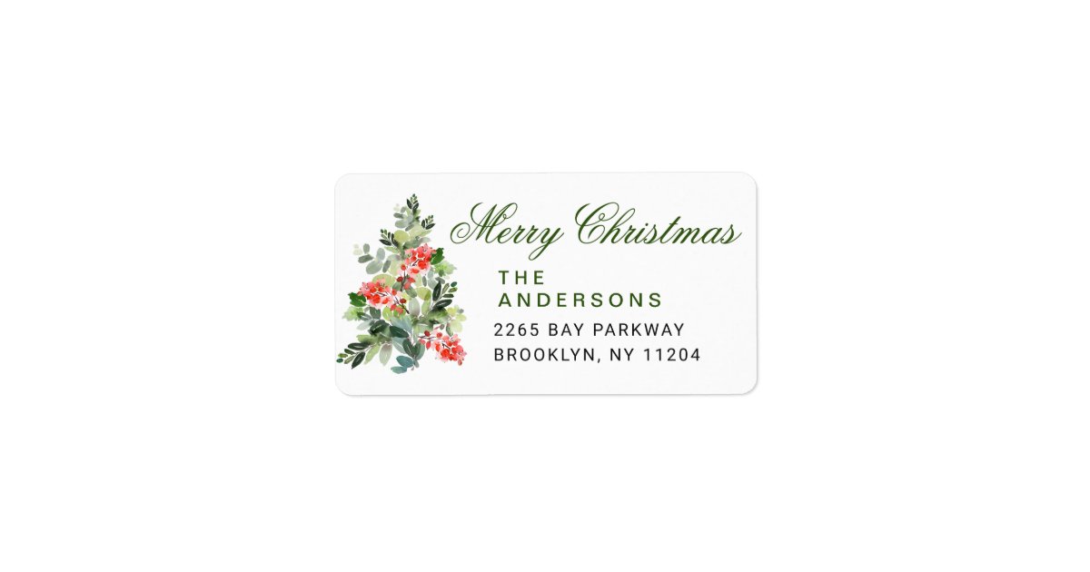 Watercolor Holly Christmas Tree Return Address Lab Label | Zazzle