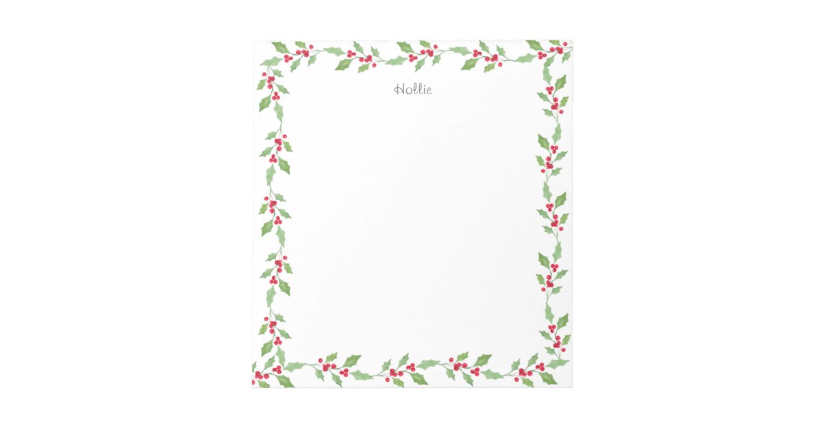 Watercolor Holly Garland Notepad | Zazzle