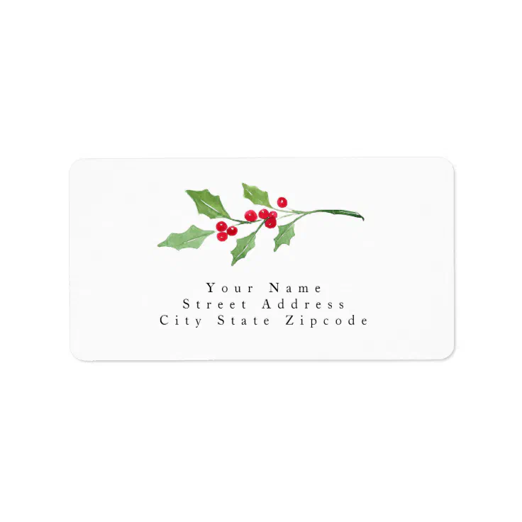 Watercolor Holly Sprigs Label | Zazzle