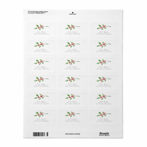 Watercolor Holly Sprigs Label | Zazzle