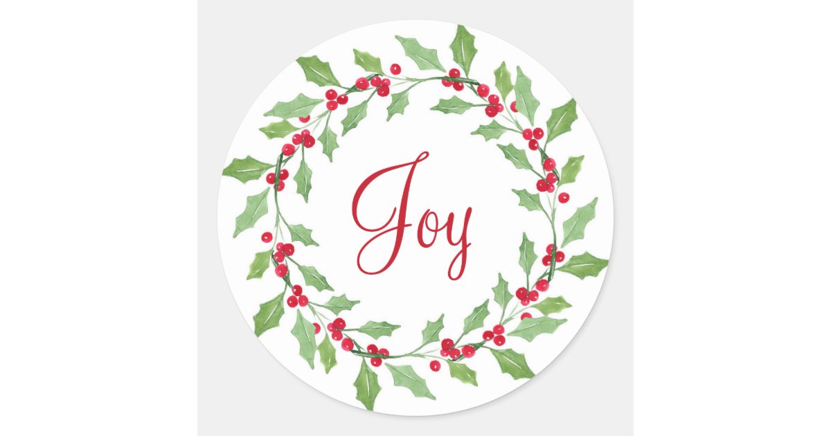 Watercolor Holly Wreath Classic Round Sticker | Zazzle