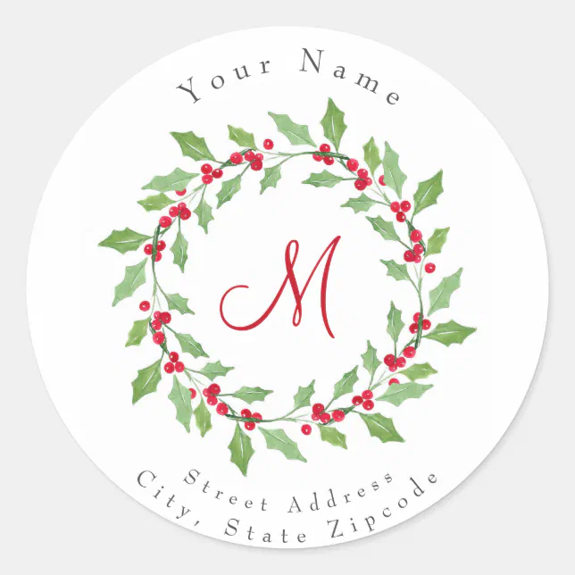 'Watercolor Holly Wreath' Labels | Zazzle