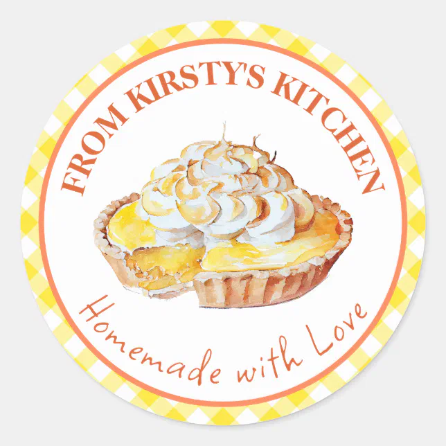 Watercolor Homemade Gingham Lemon Tart Label | Zazzle