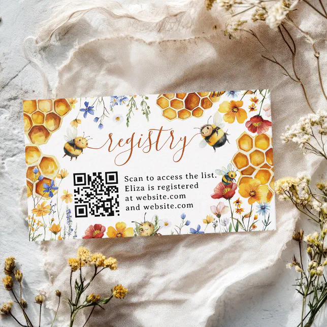 Watercolor Honey Bee Wildflower Bridal Registry Enclosure Card | Zazzle