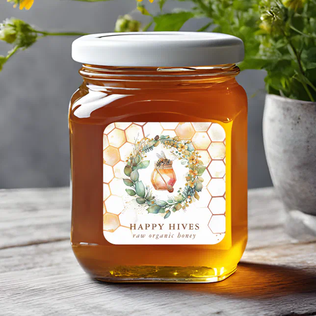 Watercolor Honeycomb & Honey Jar Beekeeper Square Sticker | Zazzle