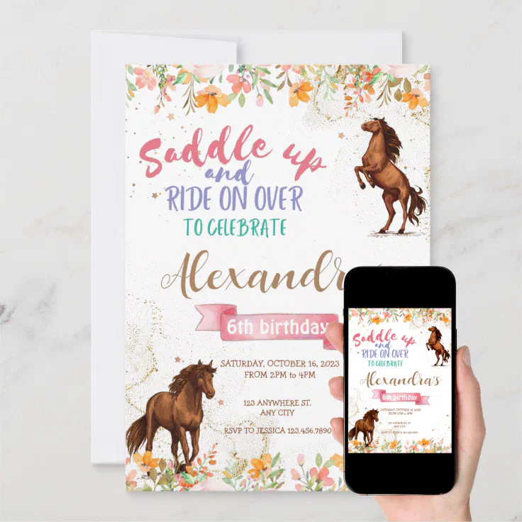 Watercolor horse birthday horse party invitation | Zazzle