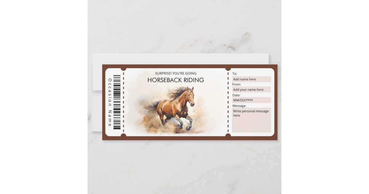 Watercolor Horseback Riding Gift Certificate Invitation | Zazzle