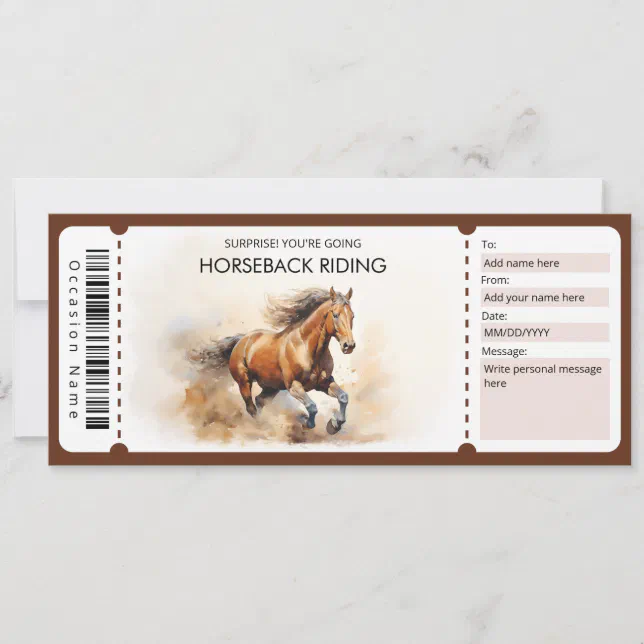 Watercolor Horseback Riding Gift Certificate Invitation | Zazzle