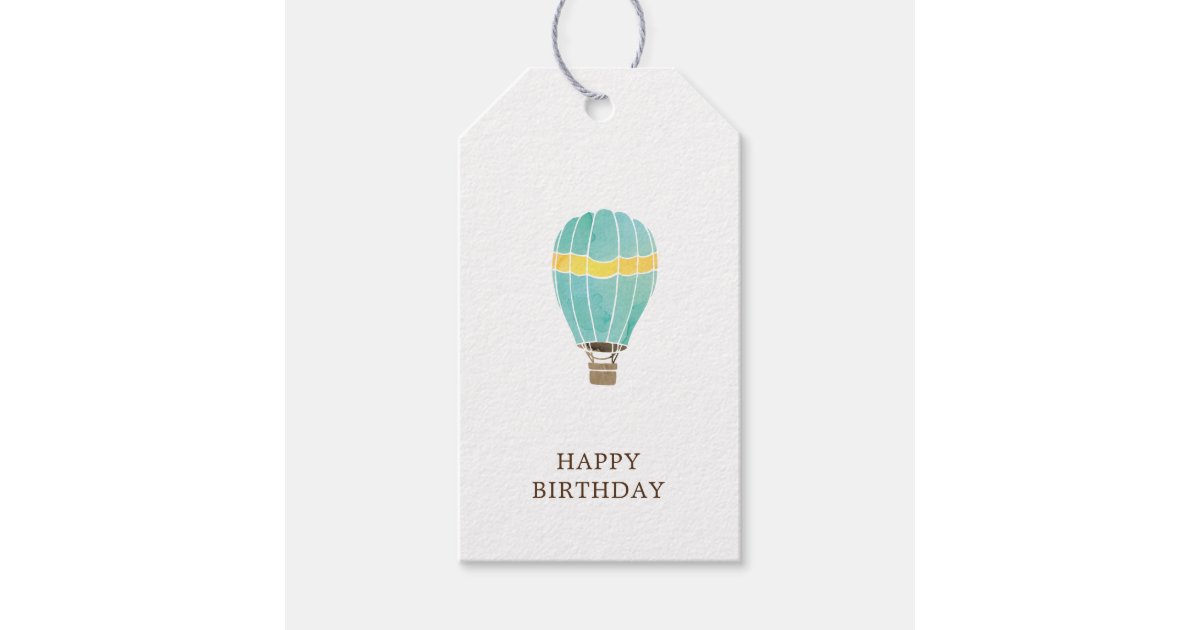 Watercolor Hot Air Balloon Birthday Present Gift Tags | Zazzle