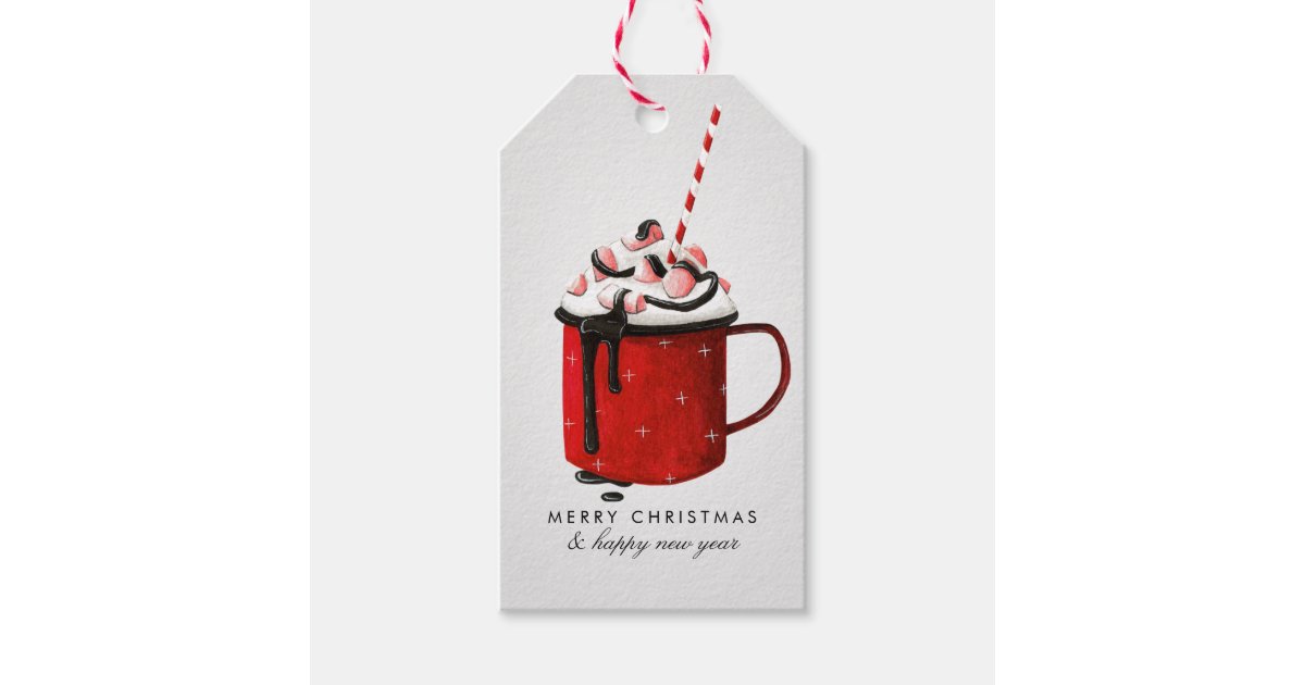 Watercolor Hot Chocolate Custom Message Christmas Gift Tags | Zazzle