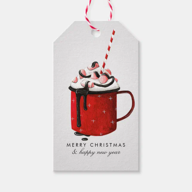 Watercolor Hot Chocolate Custom Message Christmas Gift Tags | Zazzle