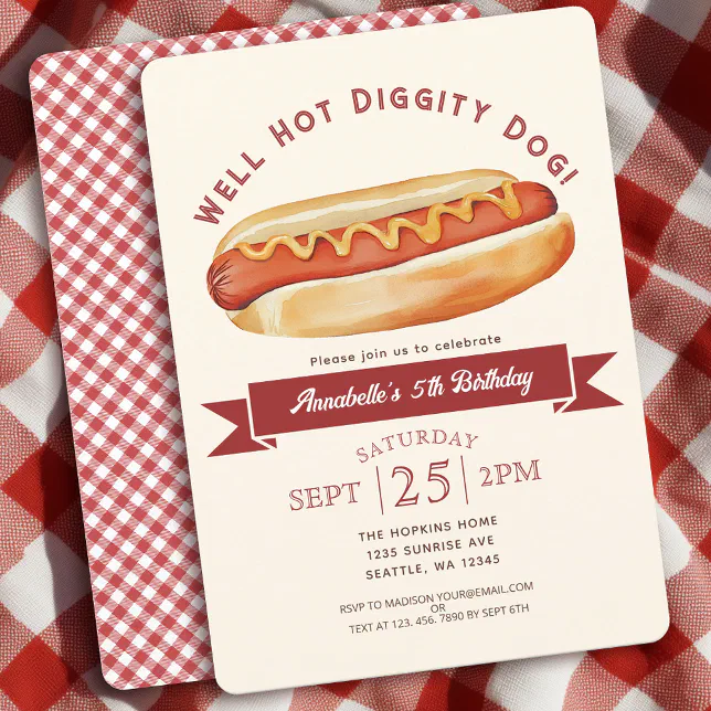 Watercolor Hot Dog Summer Kids Birthday Party Invitation | Zazzle