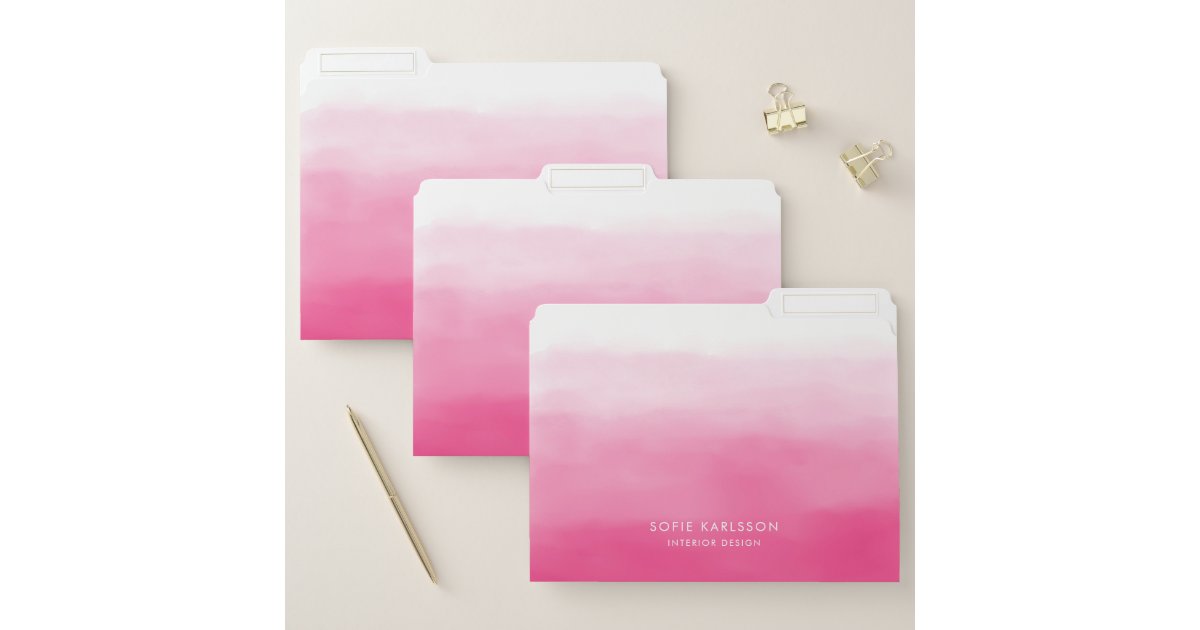 Watercolor Hot Pink Ombre Personalized File Folder | Zazzle
