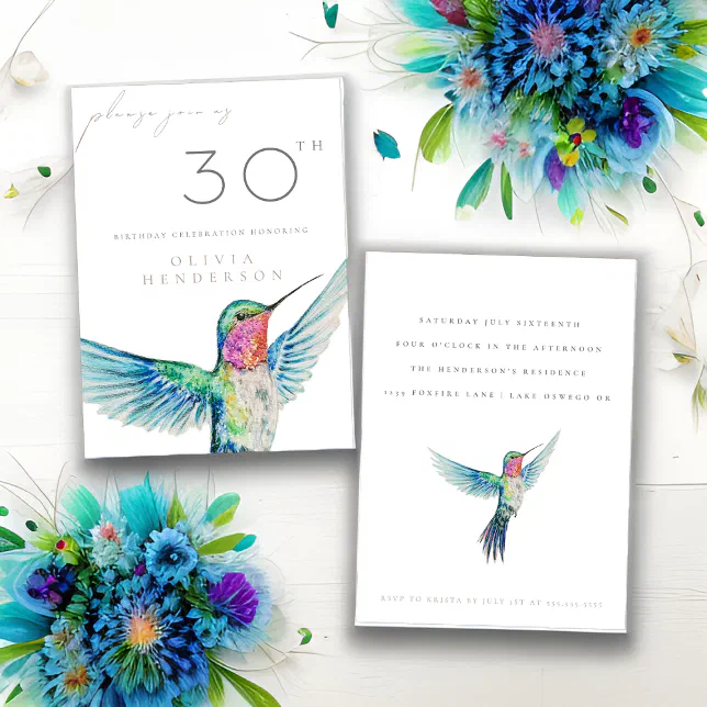 Watercolor Hummingbird ANY Birthday Invitation | Zazzle