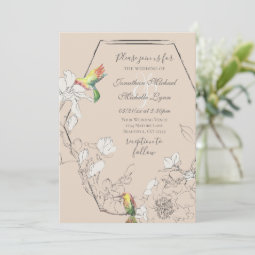 Watercolor Hummingbird Floral Geometric Wedding Invitation | Zazzle