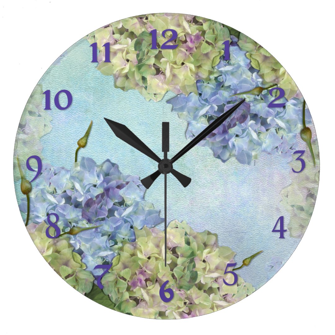 Watercolor Hydrangea Floral Large Clock | Zazzle