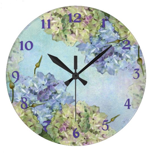Watercolor Hydrangea Floral Large Clock | Zazzle.com