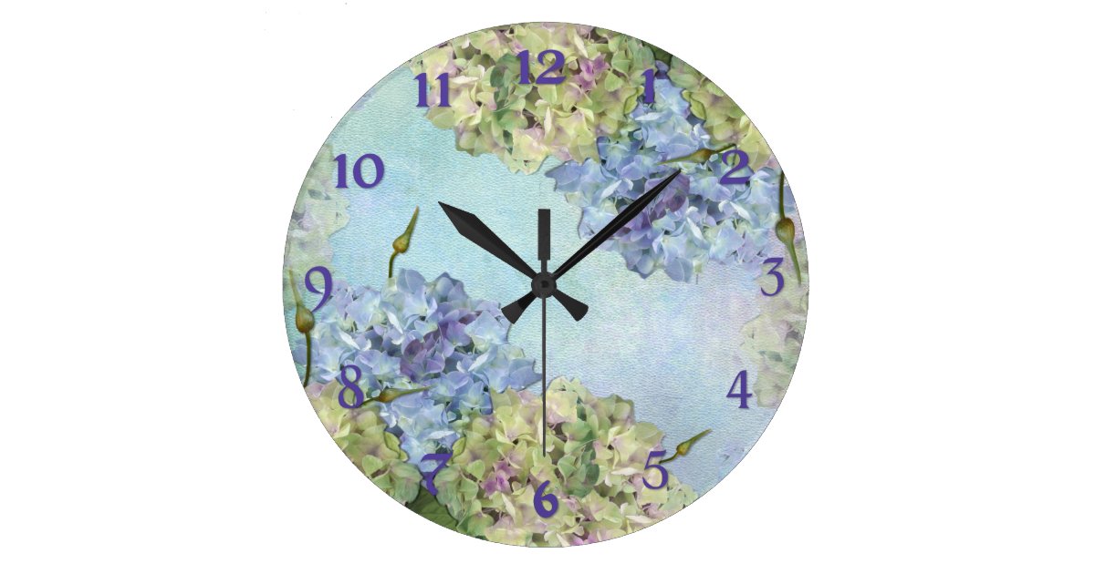 Watercolor Hydrangea Floral Large Clock | Zazzle.com