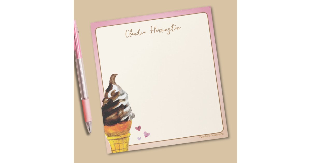 Watercolor Ice Cream Cone Personalized Stationery Notepad | Zazzle
