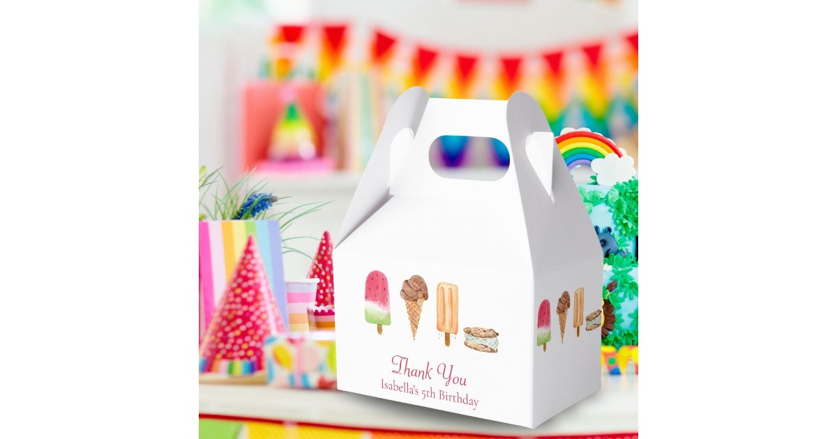 Watercolor Ice Cream & Popsicles Birthday Thanks Favor Boxes | Zazzle