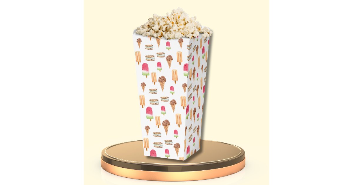 Watercolor Ice Cream & Popsicles Popcorn Favor Boxes | Zazzle