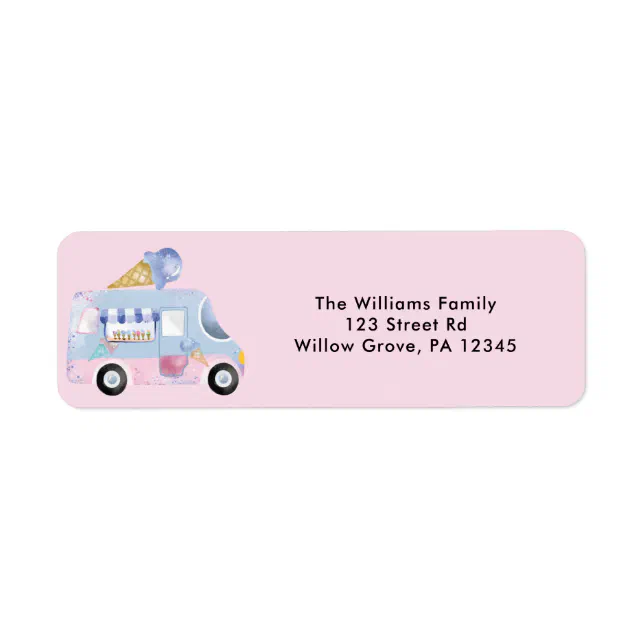 Watercolor Ice Cream Truck Pink Return address Label | Zazzle