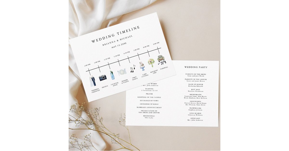 Watercolor Icon Wedding Day Timeline & Ceremony Program | Zazzle