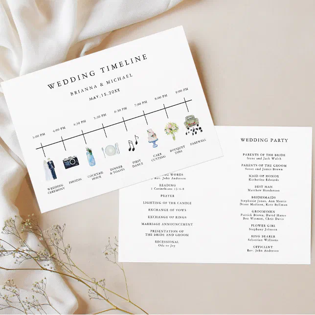 Watercolor Icon Wedding Day Timeline & Ceremony Program | Zazzle