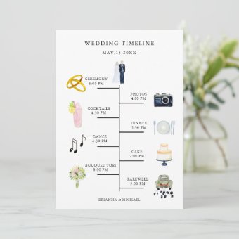 Watercolor Icon Wedding Day Timeline Program | Zazzle