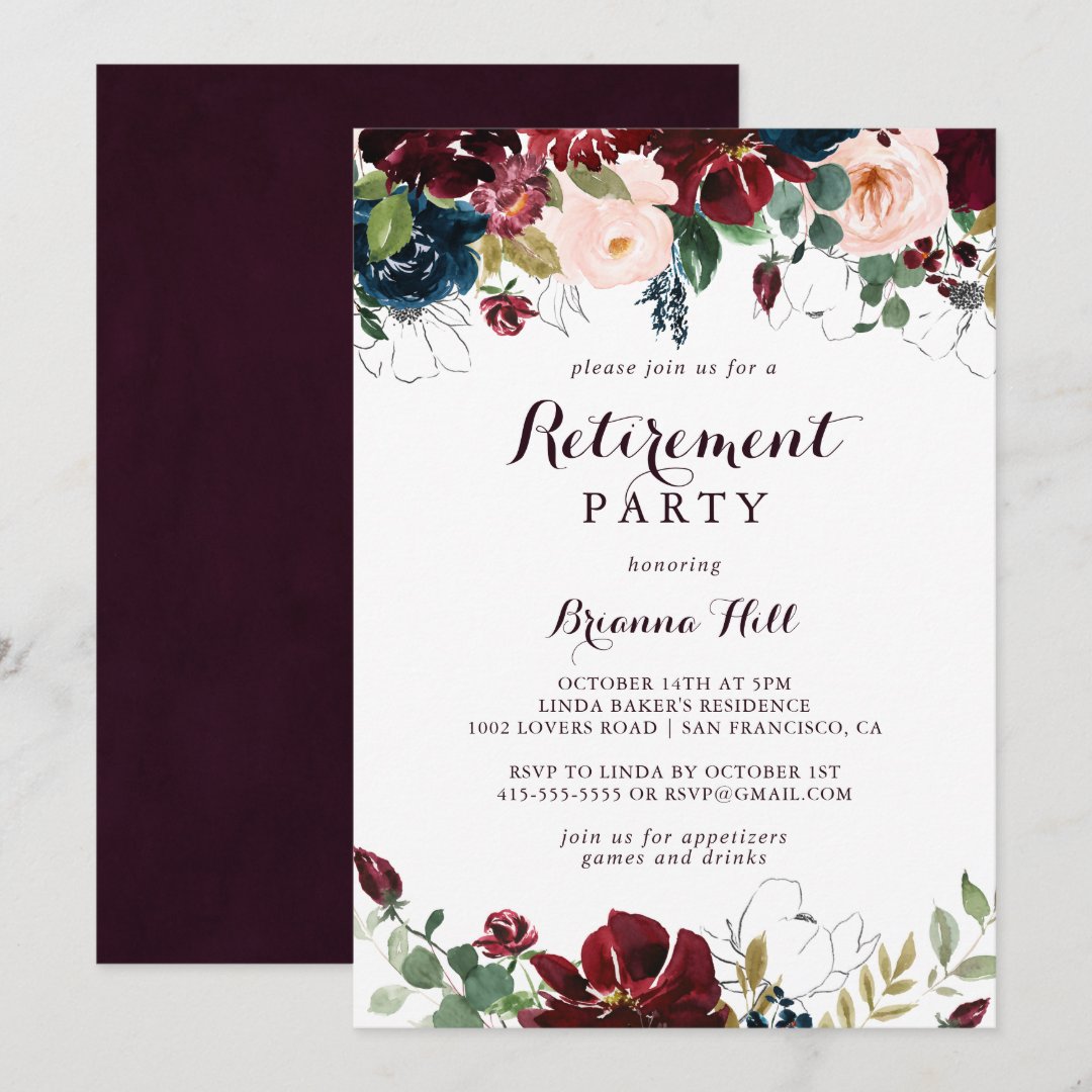 Watercolor Illustrated Fall Retirement Party Invitation | Zazzle