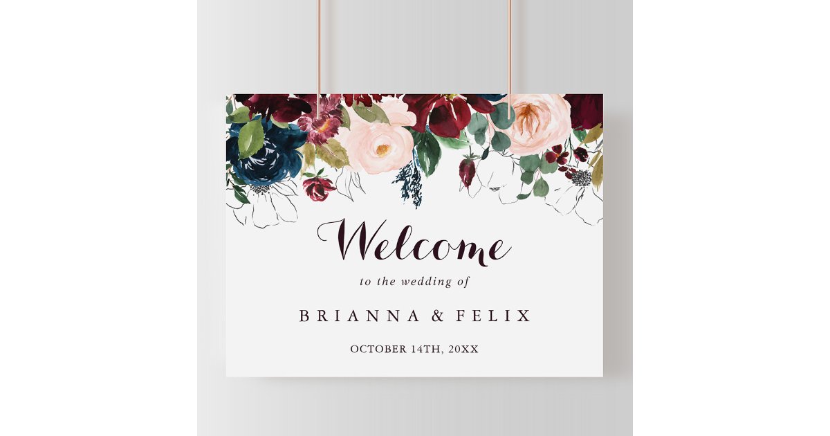 Watercolor Illustrated Fall Wedding Welcome Sign | Zazzle