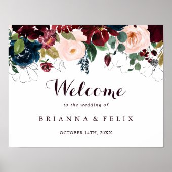 Watercolor Illustrated Fall Wedding Welcome Sign | Zazzle