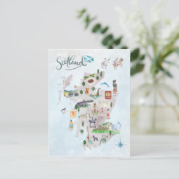 Watercolor Illustrated Map of Scotland Art Postcard | Zazzle