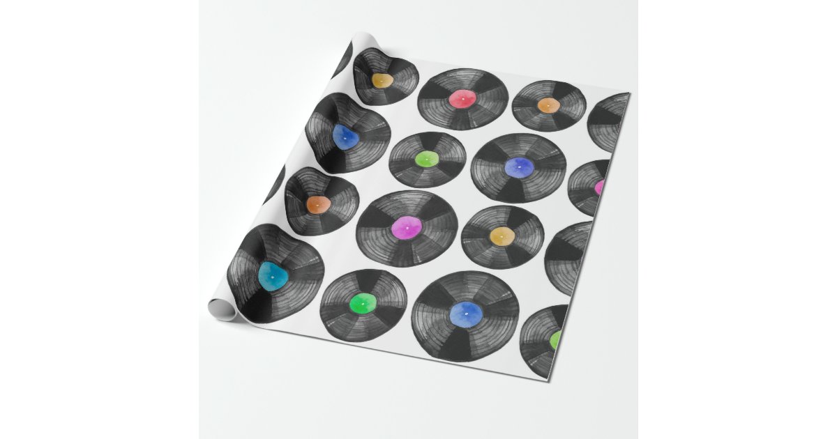 Watercolor illustration of a vinyl lp retro record wrapping paper | Zazzle