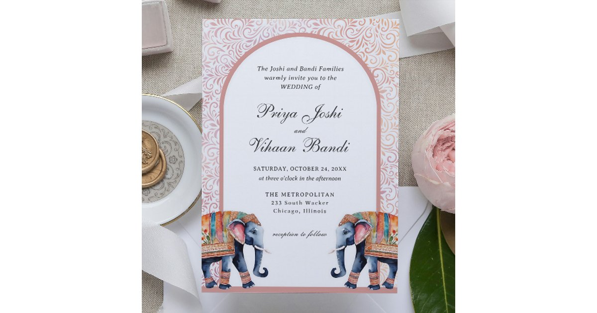 Watercolor Indian Elephant Hindu Wedding Invitation | Zazzle