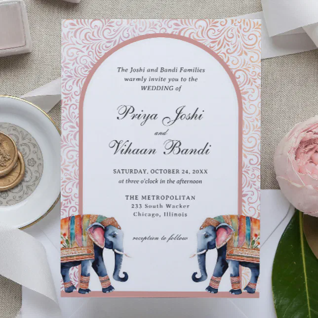 Watercolor Indian Elephant Hindu Wedding Invitation | Zazzle