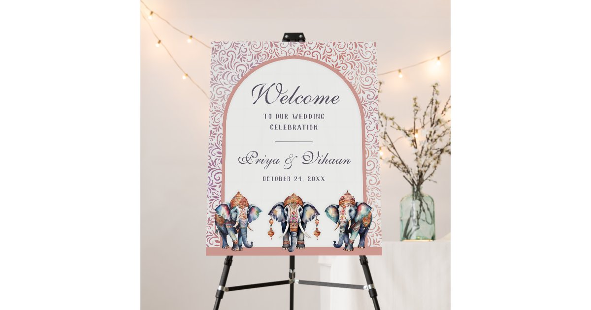 Watercolor Indian Elephant Wedding Welcome Sign | Zazzle
