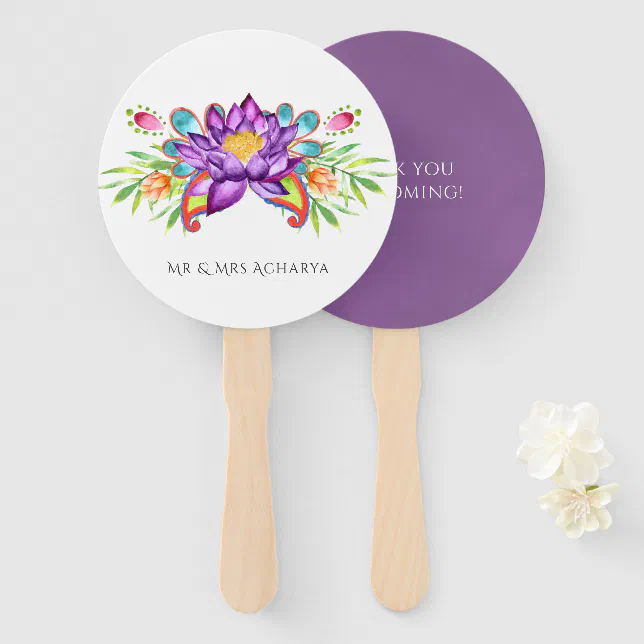 Watercolor Indian Lotus Flower Hand Fan | Zazzle