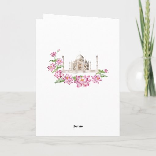 Watercolor Indian Lotus Flower Taj Mahal Card | Zazzle