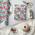 Watercolor Inspired Pink + Green Botanical Floral Wrapping Paper | Zazzle