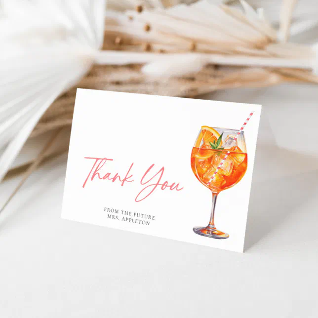 Watercolor Italian Aperol Spritz Bridal Shower Thank You Card | Zazzle