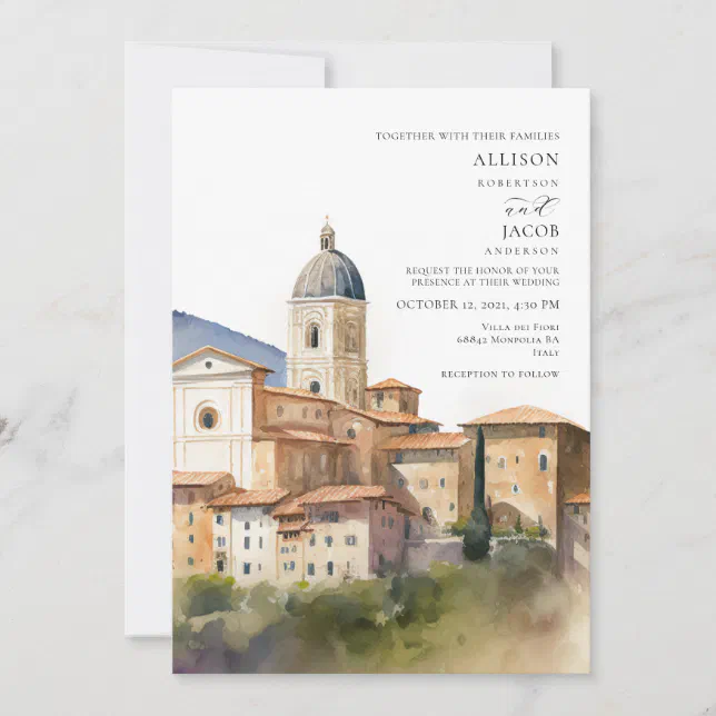 Watercolor Italian Destination Wedding Invitation | Zazzle