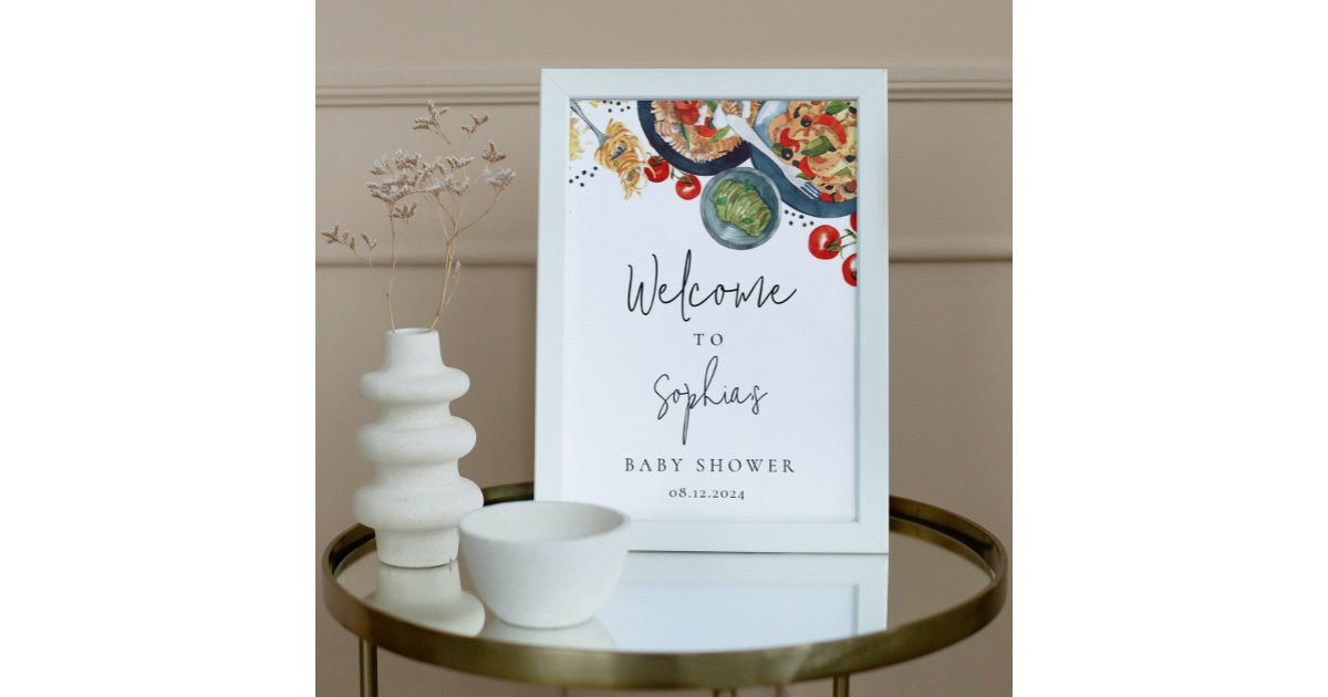 Watercolor Italian Food Baby Shower Welcome Sign | Zazzle