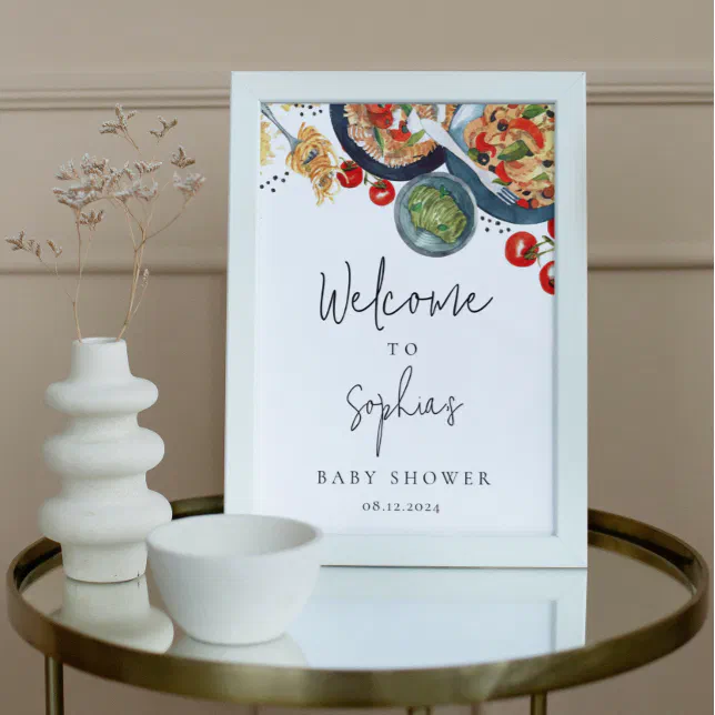 Watercolor Italian Food Baby Shower Welcome Sign | Zazzle